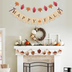 Uniwish Happy Fall Banner with Pumpkin Maple Leaves Sign Garland Fall Thanksgiving Day Decorations Mantle Fireplace Hanging Bunting