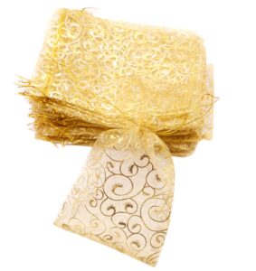 wedding favors small gift bags, 100pcs 2.8x3.6 inch (7x9cm) gold organza bags for party favor bags small business candy bags mesh bag (gold, 2.8''x3.6'')