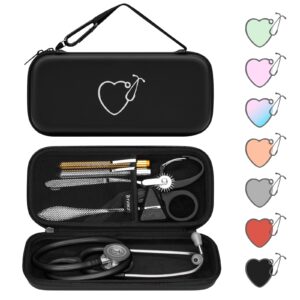 stethoscope case for 3m littmann classic iii, lightweight ii s.e, mdf acoustica deluxe stethoscopes, extra room for nurse accessories and medical equipment, hard carrying case with mesh pocket, black