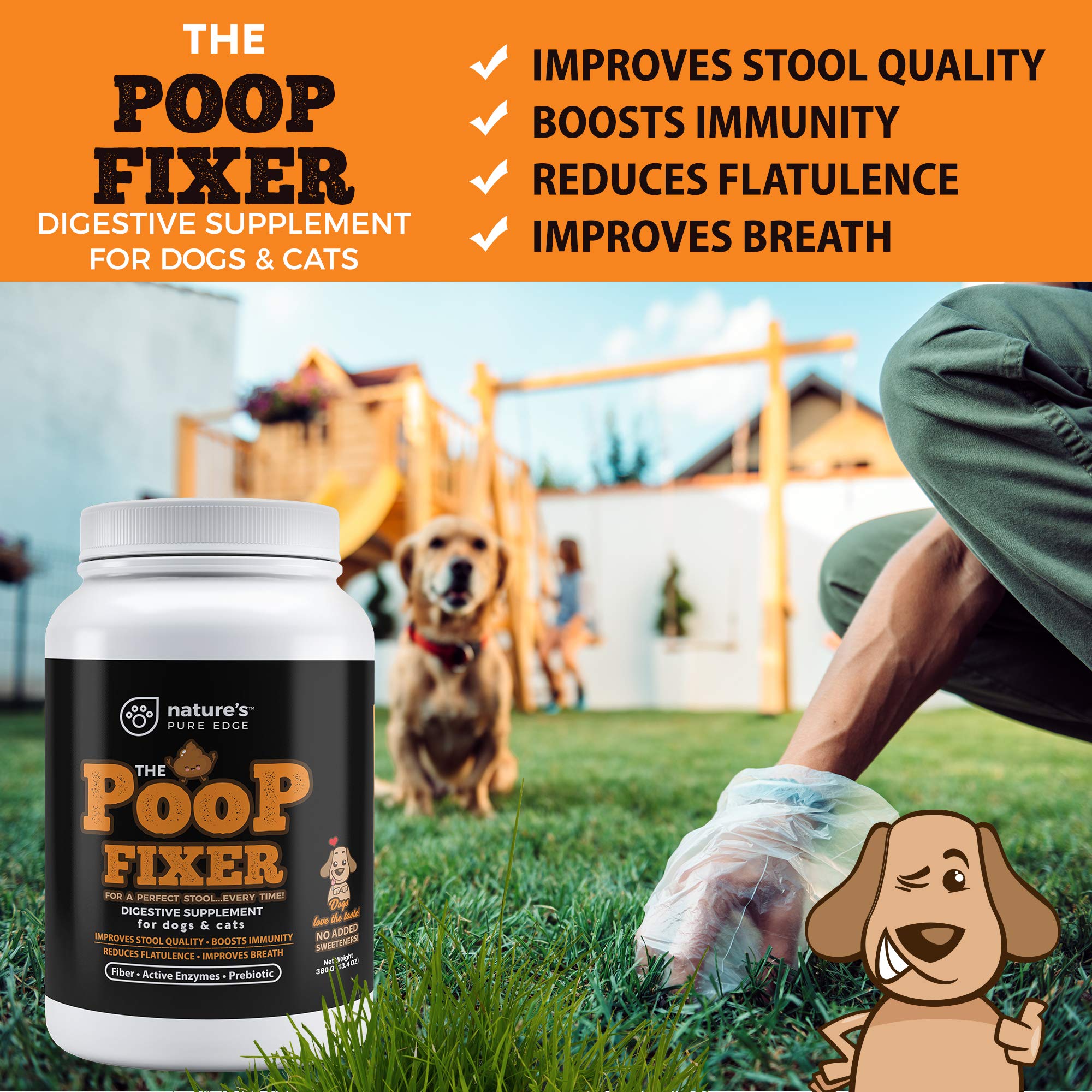 Poop Fixer Digestion Aid for Dogs. Fiber, Prebiotic & Active Enzymes to Relieve Gas and Other Digestive Issues and Optimize Stool. 13.4 OZ Powder