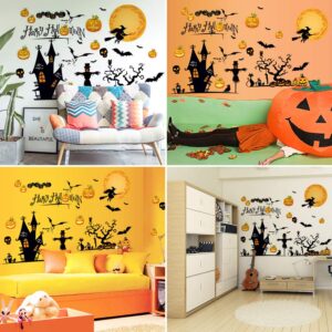 Happy Halloween Home Decor Wall Stickers Witch Bats Spiders Pumpkin Lantern Cat Bedroom Living Room Wall Decals Party Supplies