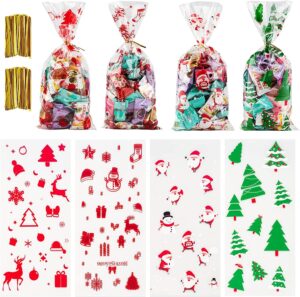 200 pcs christmas cellophane goody bags assortment for holiday treats, christmas party favors, cello candy bags, christmas gifts, party supplies, christmas goodie bags