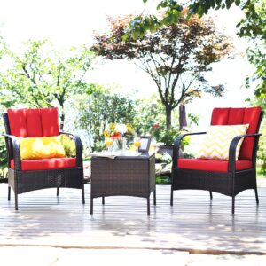 tangkula 3 piece patio furniture set, 2 wicker chairs with glass top coffee table, outdoor garden porch poolside furniture set for 2, rattan conversation set