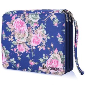 shulaner 120 slots colored pencil case with zipper closure large capacity blue rose oxford pen organizer flower pencil holder