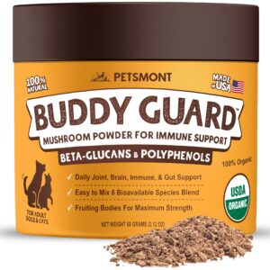 petsmont buddy guard for lumps and bumps, lipoma for dogs & cats with organic 8 mushroom powder blend natural dog probiotic & immune support chaga, reishi, lion's mane and turkey tail mushroom