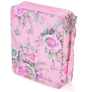 Shulaner 120 Slots Colored Pencil Case with Zipper Closure Large Capacity Pink Rose Oxford Pen Organizer Flower Pencil Holder