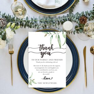 Giftideaworkshop 50 Wedding Reception Thank You Cards - Greenery Thank You Table Place Setting Cards-Great Addition to Your Table Centerpiece, Place Setting and Wedding Decorations, 4x6 inch.