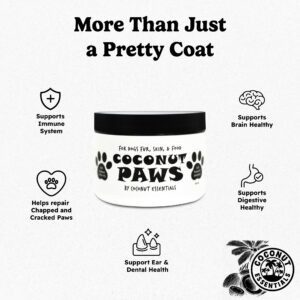 Coconut Paws Coconut Oil for Dogs Skin and Coat, Itching Relief, Hot spot Treatment, Hair Loss, aceite de Coco para Perros | w/Olive & Sunflower Oils | Vet Recommended 8oz - COCONUT ESSENTIALS