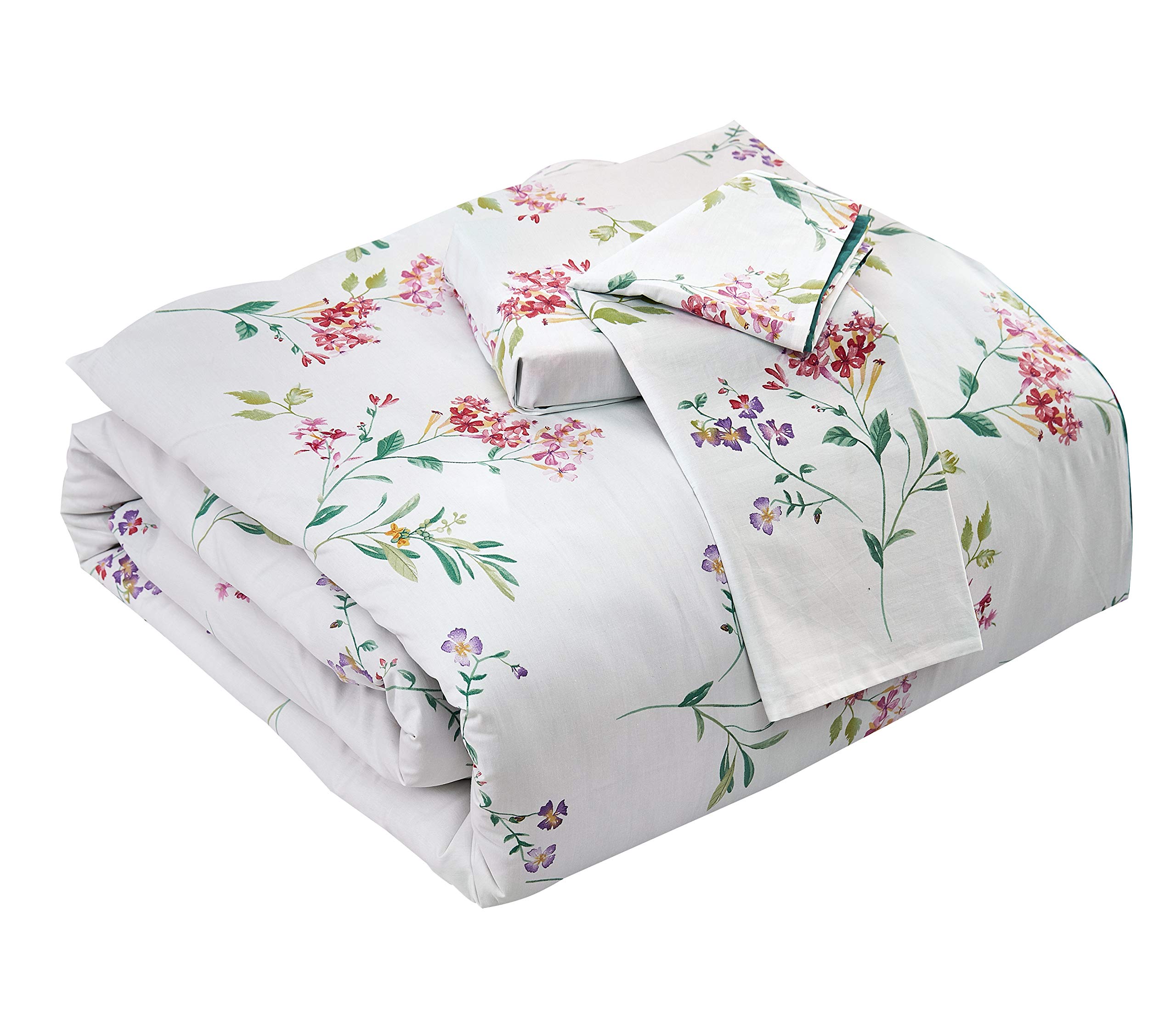 Duvet Cover Set 100% Cotton 3 Pieces(1 Piece Duvet Cover Do Not Include Filling And 2 Pieces Pillowcases) Printed Geometry Zipper Closure Soft Comfortable (Wild flower, King)