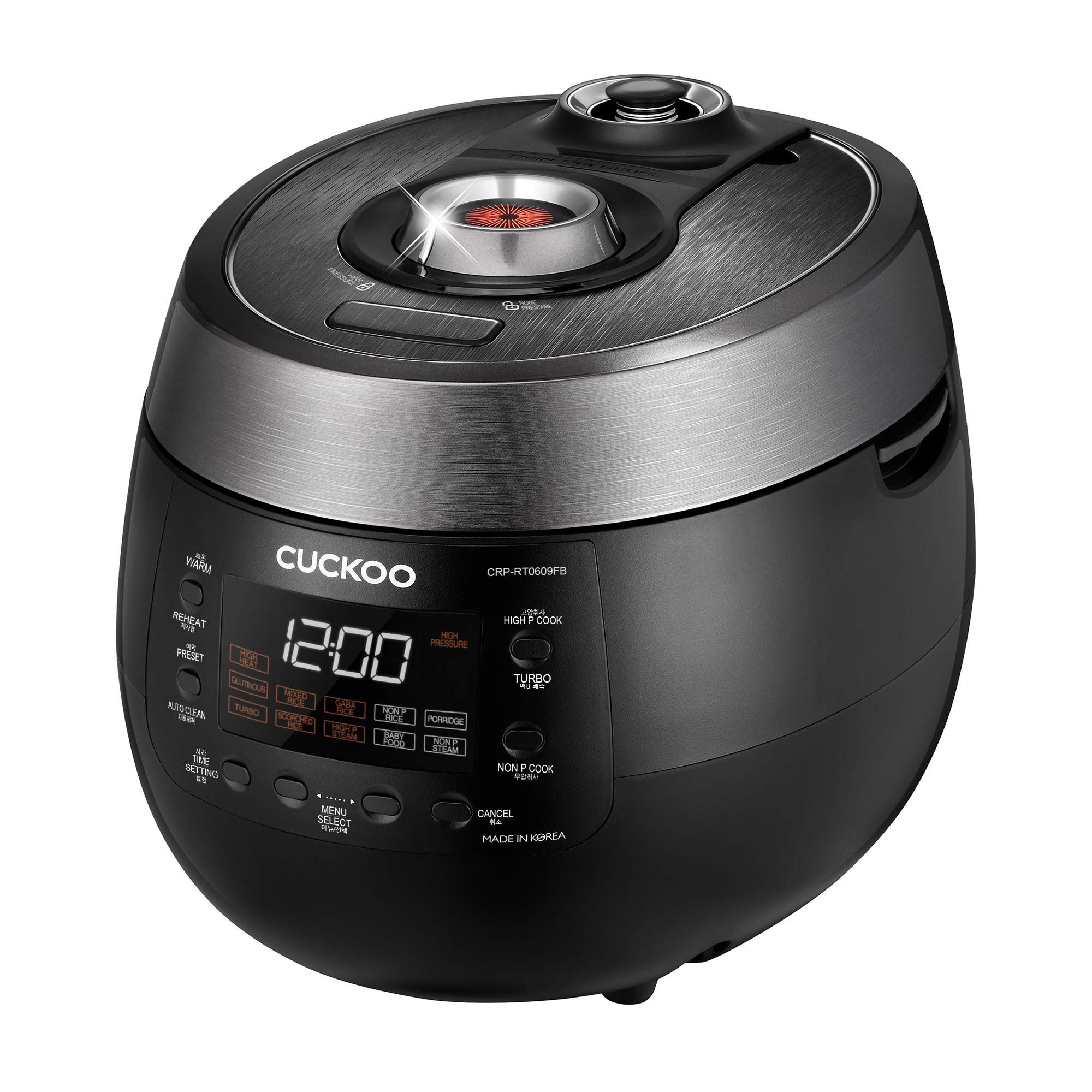 CUCKOO CRP-RT0609FB | rice cooker 6 cup (Uncooked) Twin Pressure & Warmer | 12 Menu Options: High/Non-Pressure Steam & More, Made in Korea | Black (Renewed)