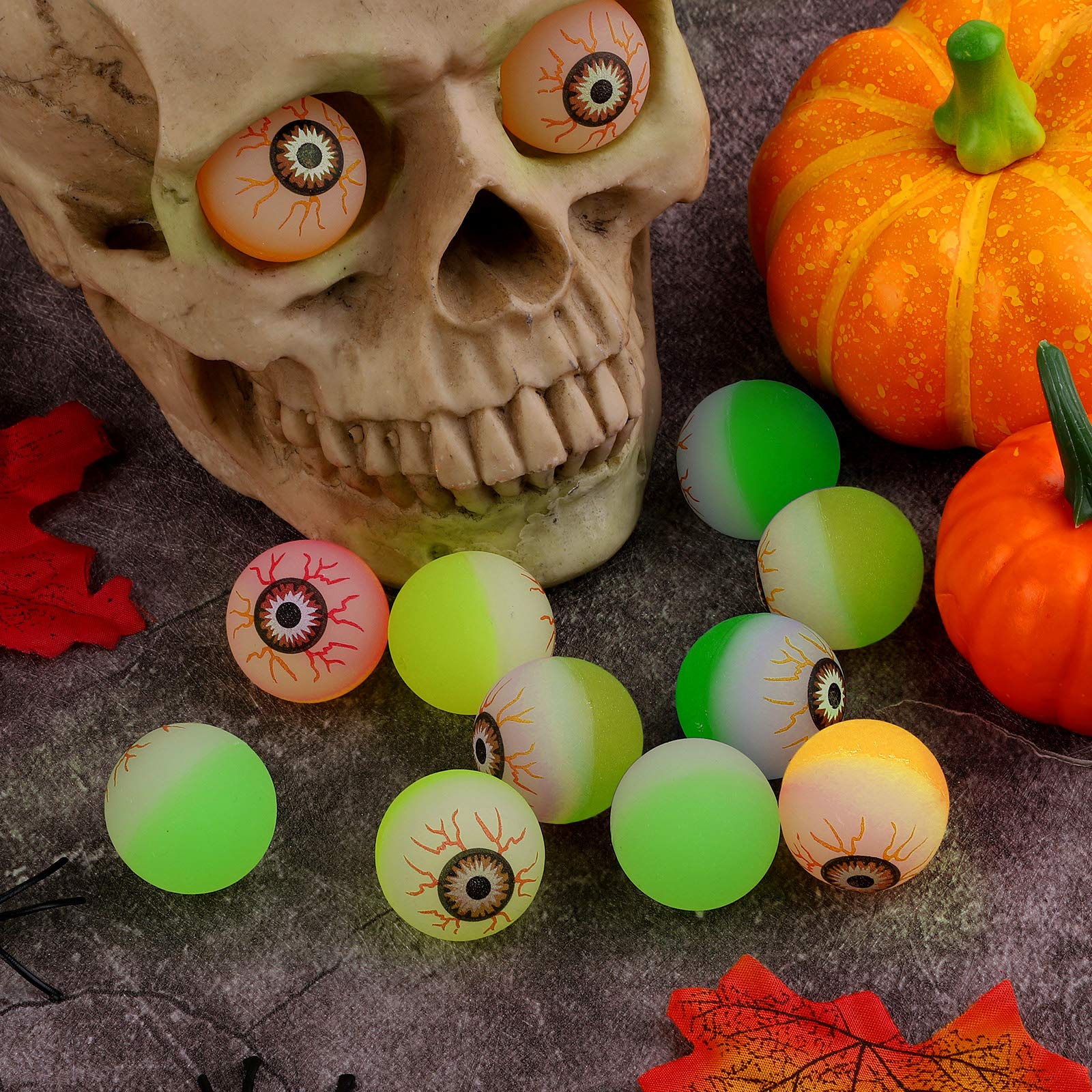 Elcoho 12 Pieces Halloween Bouncing Balls Glow in The Dark Bouncing Eyeballs Halloween Theme Eyeballs for Halloween Favor Supplies