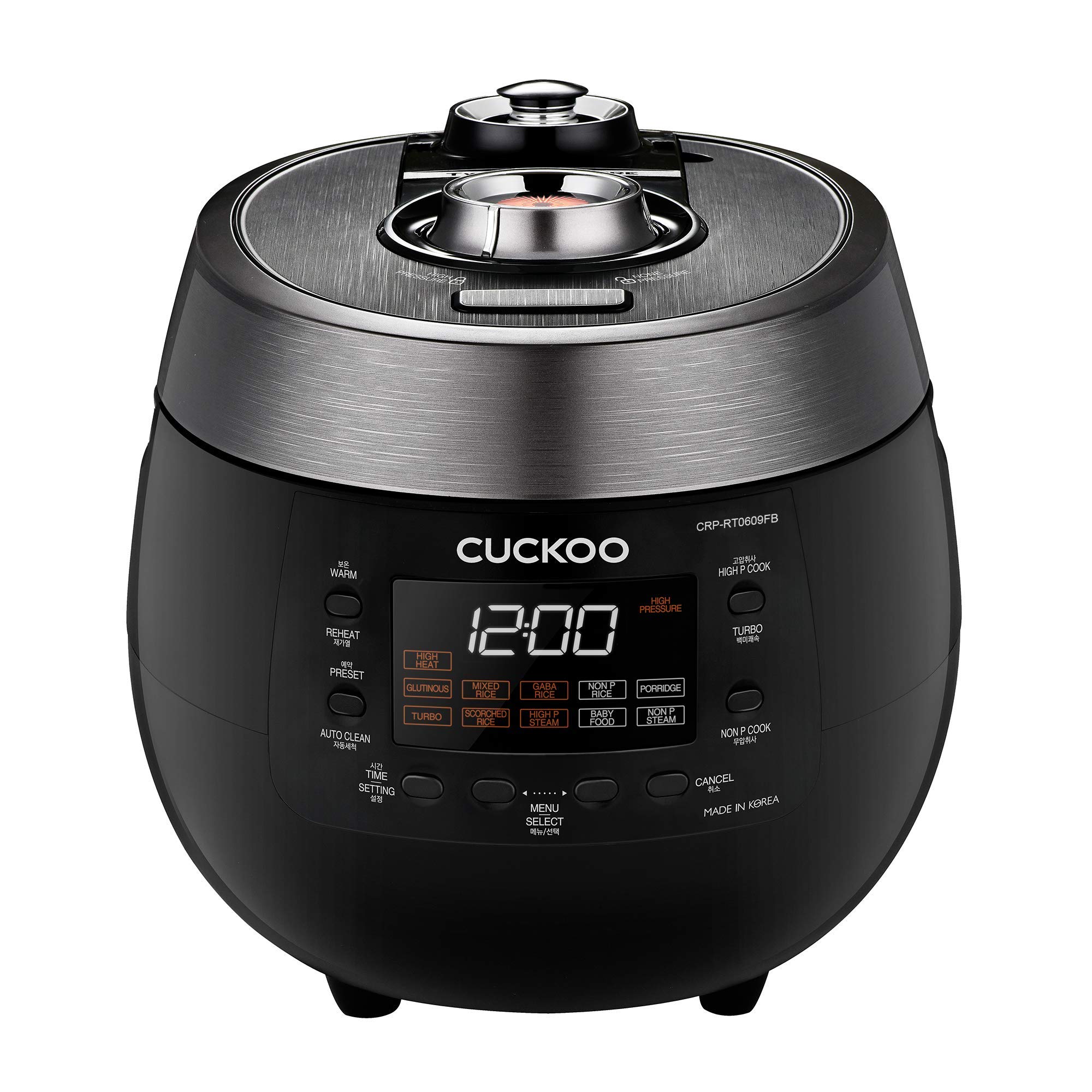 CUCKOO CRP-RT0609FB | rice cooker 6 cup (Uncooked) Twin Pressure & Warmer | 12 Menu Options: High/Non-Pressure Steam & More, Made in Korea | Black (Renewed)