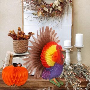 FORUP Thanksgiving Tissue Turkey Decorations, Thanksgiving Turkey Pumpkin Centerpiece Table Decoration with Artificial Maple Leaves for Thanksgiving Harvest Party Table Centerpiece Accessories