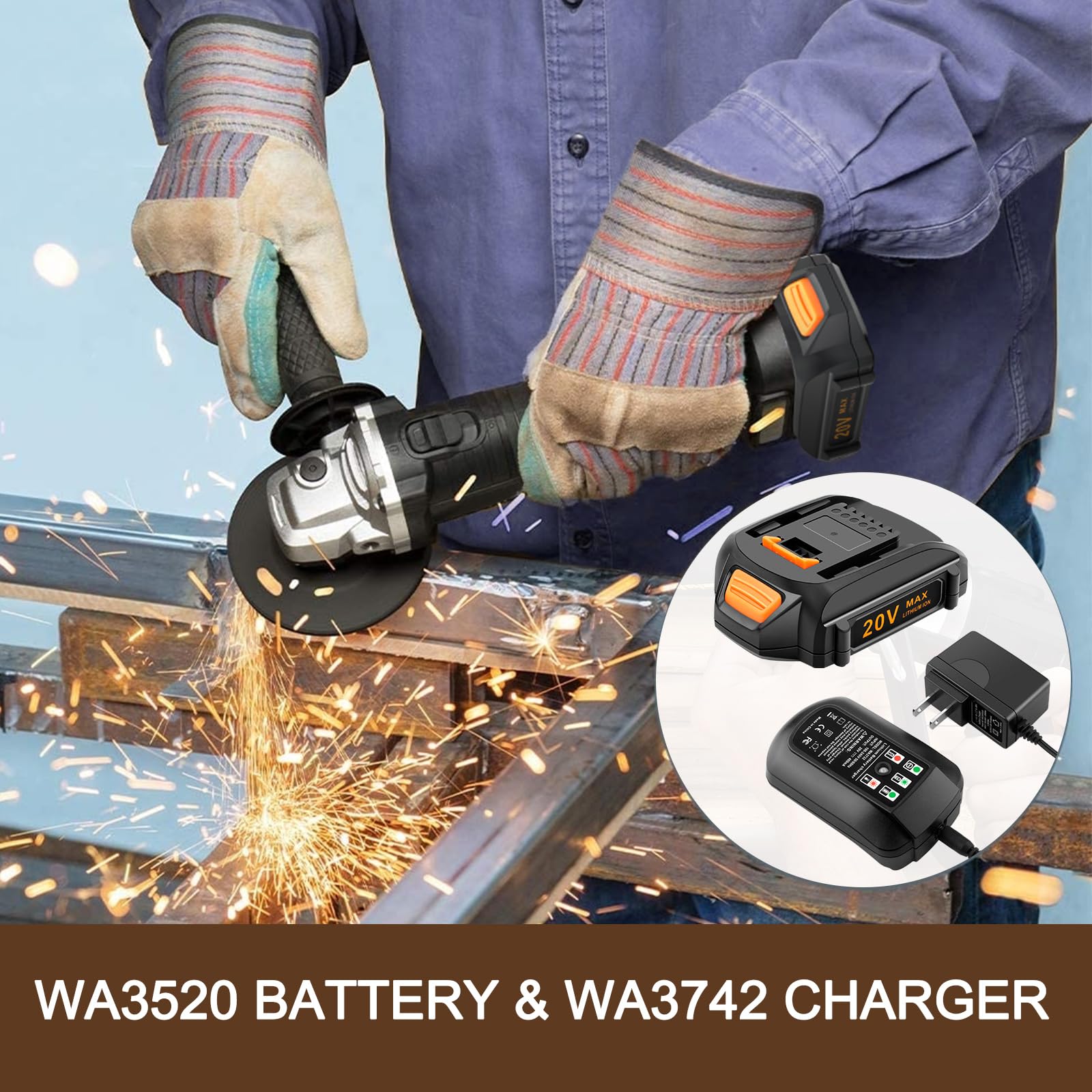 ADVTRONICS Replacement Worx 20V Battery and Charger Kit for Worx WA3525 WA3520 WA3575 WA3578 20V PowerShare Battery, for Worx 20V and 40V (2X20V) Cordless Tools (2 Batteries & 1 Charger)