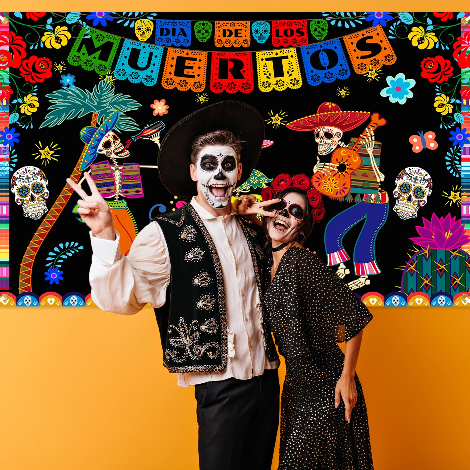 Avezano Day of The Dead Backdrop，70.8 x 43.3 Inch Mexican Dia DE Los Muertos Party Banner, Fiesta Sugar Skull Day of The Dead Banner Party Decorations Supplies