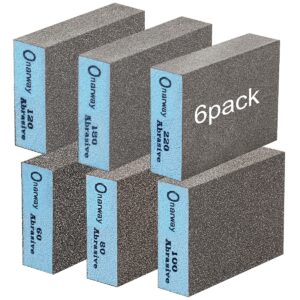 onarway sanding blocks 6 pack wet and dry dual-use sanding sponges, coarse and fine - 60/80/100/120/180/220 grits 6 different specifications, washable and reusable, ideal for wood metal wall polish