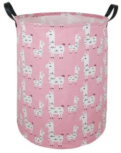 19.7" round canvas large clothes basket laundry hamper with handles,waterproof cotton storage organizer perfect for kids boys girls toys room, bedroom, nursery,home,gift basket(alpaca)