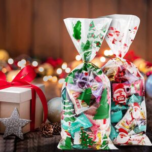 200 PCS Christmas Cellophane Goody Bags Assortment for Holiday Treats, Christmas Party Favors, Cello Candy Bags, Christmas Gifts, Party Supplies, Christmas Goodie Bags