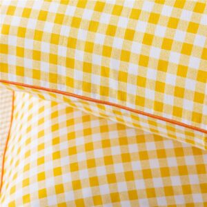 FADFAY Yellow Plaid Duvet Cover Set Twin XL 100% Cotton Soft Grid Bedding Reversible Gingham Checker Bedding with Zipper Closure 3Pcs, 1Duvet Cover & 2Pillowcases,Twin Extra Long Size for Dorm Room