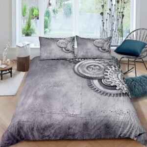 erosebridal ndustrial gear duvet cover steampunk style bedding set clocks theme mechanical device comforter cover retro grey quilt cover for kids boys girls teens, decor 3 pcs king size