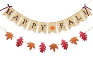 uniwish happy fall banner with pumpkin maple leaves sign garland fall thanksgiving day decorations mantle fireplace hanging bunting