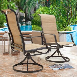 patiofestival patio dining chairs textilene outdoor high back swivel rockers with all weather frame (beige,set of 2)