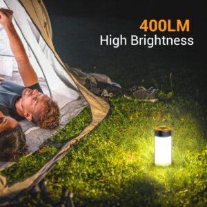 LED Camping Lantern, CT CAPETRONIX Rechargeable Camping Lights with 400LM 5 Light Modes Water-Resistant, Battery Powered LED Lantern for Power Outage Emergency Hurricane Home (2 Pack, Black & Orange)