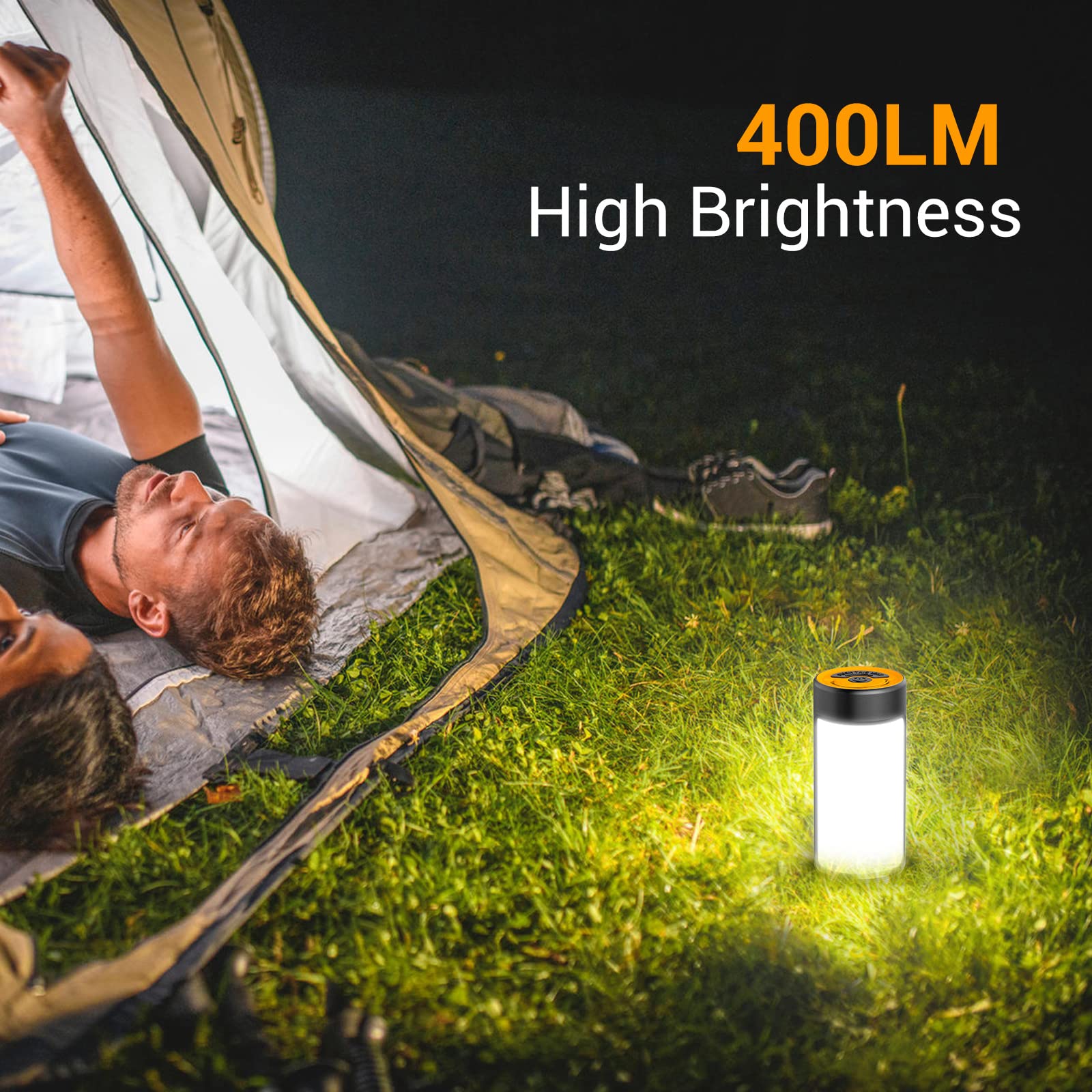 LED Camping Lantern, CT CAPETRONIX Rechargeable Camping Lights with 400LM 5 Light Modes Water-Resistant, Battery Powered LED Lantern for Power Outage Emergency Hurricane Home (2 Pack, Black & Orange)