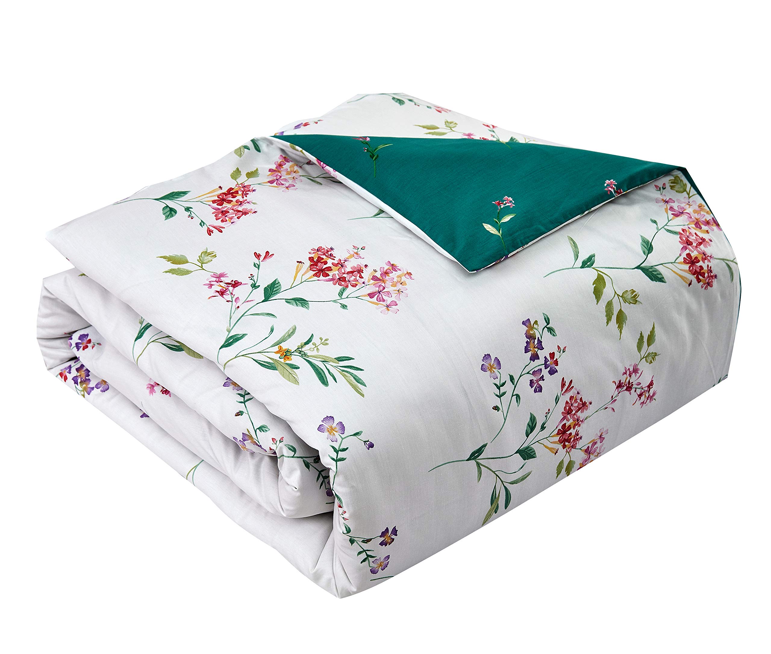 Duvet Cover Set 100% Cotton 3 Pieces(1 Piece Duvet Cover Do Not Include Filling And 2 Pieces Pillowcases) Printed Geometry Zipper Closure Soft Comfortable (Wild flower, King)