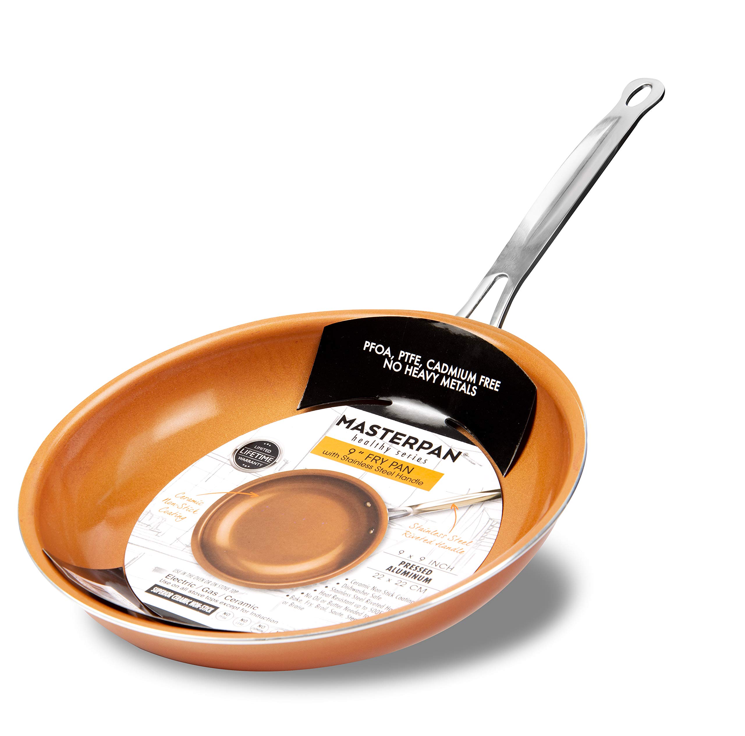 MasterPan Copper Tone 8 and 9 inch Ceramic Non Stick Frying Pan, 2-PACK (MP-160)