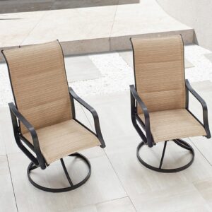 PatioFestival Patio Dining Chairs Textilene Outdoor High Back Swivel Rockers with All Weather Frame (Beige,Set of 2)