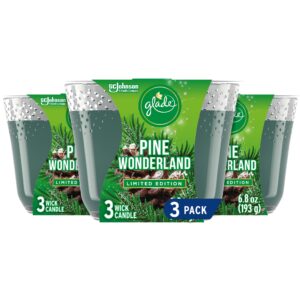 glade candle pine wonderland, fragrance candle infused with essential oils, air freshener candle, 3-wick candle, 6.8oz, 3 count