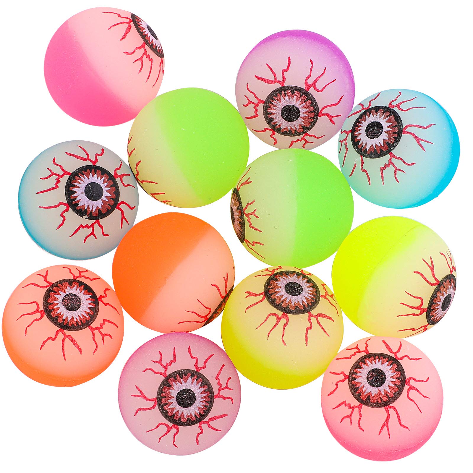 Elcoho 12 Pieces Halloween Bouncing Balls Glow in The Dark Bouncing Eyeballs Halloween Theme Eyeballs for Halloween Favor Supplies