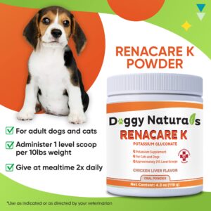 RenaCare K is for Renal K (Potassium Gluconate) Potassium Supplement Powder for Dogs and Cats, (4 oz) with Chicken Liver Flavor - 215 Level Scoop (Made is U.S.A)