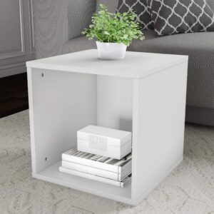 side table with storage - minimalist modern nightstand or end table - stackable modular accent table for bedroom, living room, or office by lavish home (white)