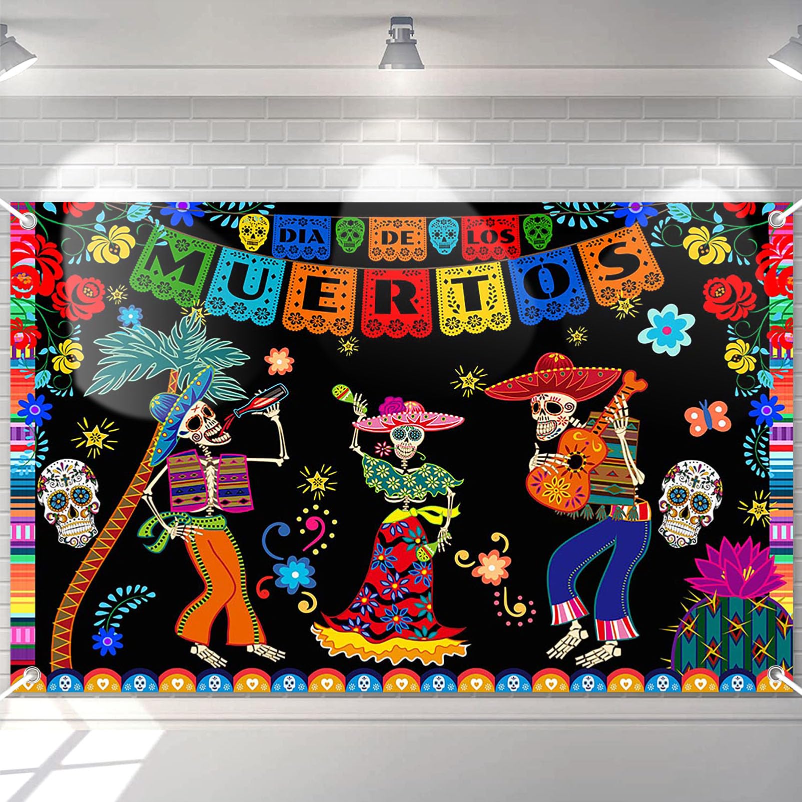 Avezano Day of The Dead Backdrop，70.8 x 43.3 Inch Mexican Dia DE Los Muertos Party Banner, Fiesta Sugar Skull Day of The Dead Banner Party Decorations Supplies