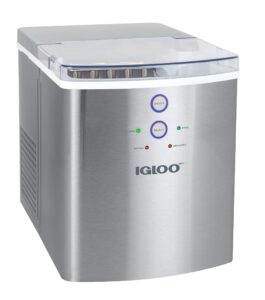 igloo iceb33ss large-capacity stainless steel automatic portable electric countertop ice maker machine, 33 pounds in 24 hours, 9 cubes ready in 7 minutes, with scoop and basket