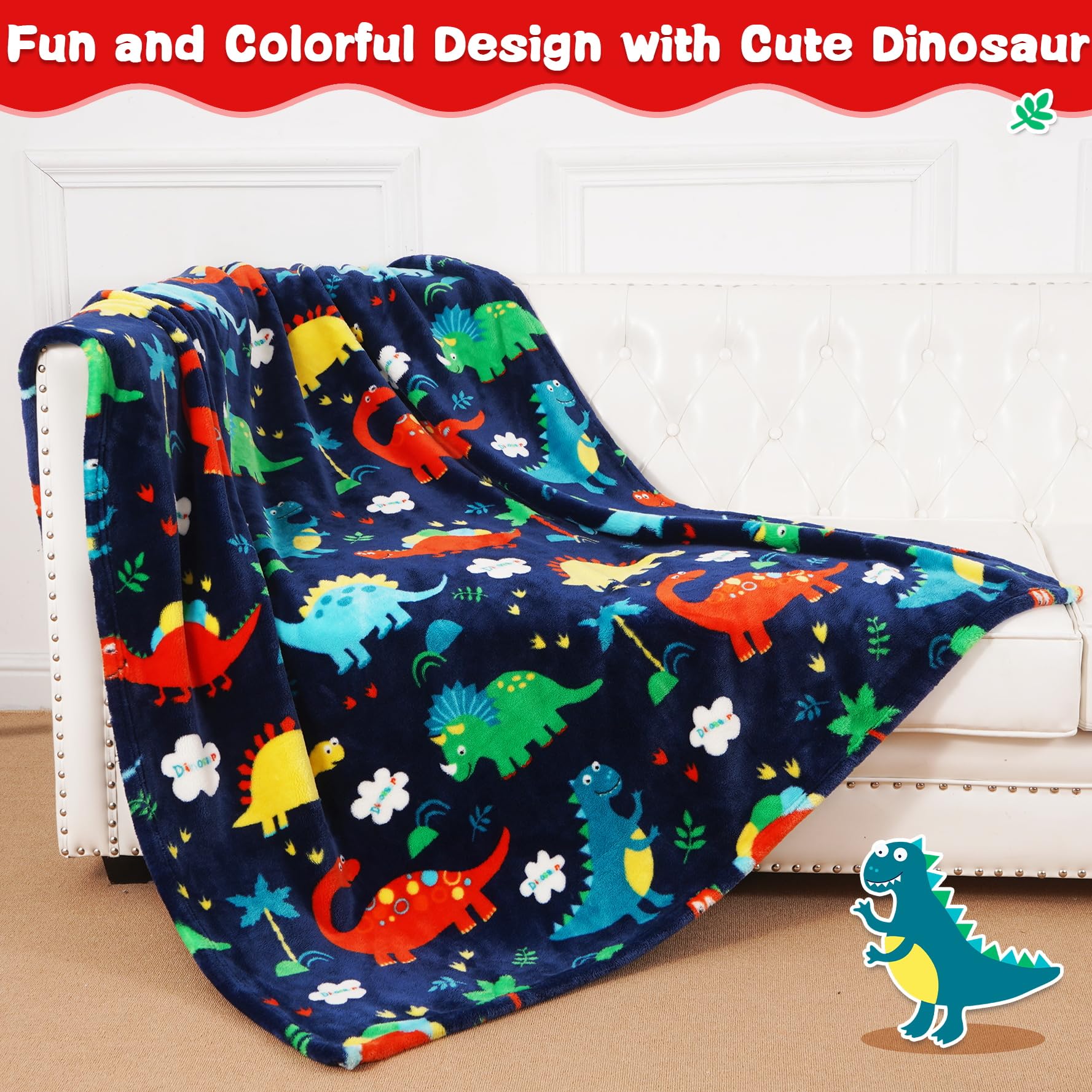 Lukeight Toddler Blanket for Boys and Girls, 380 GSM Thick Kids Blanket for Birthday Gifts, Cozy Baby Blanket, Plush Receiving Blanket (Dinosaur, 50x60 Inches)