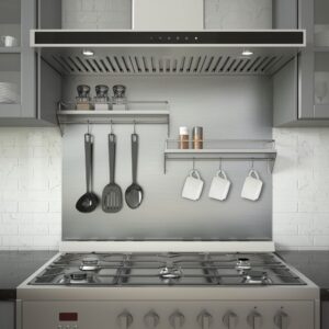 Ancona 36" Stainless Steel Backsplash with Two-Tiered Shelf and Rack