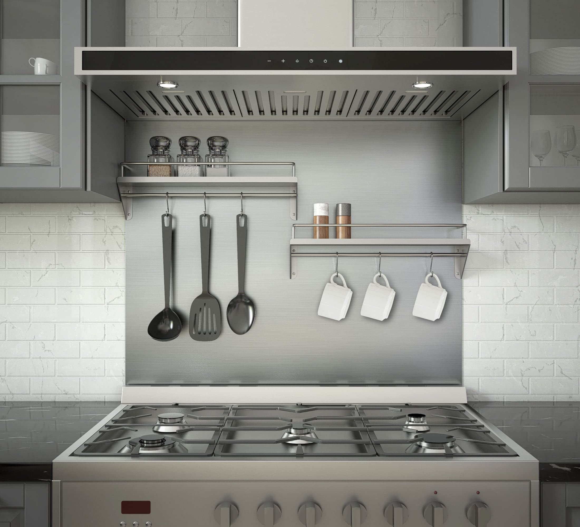 Ancona 36" Stainless Steel Backsplash with Two-Tiered Shelf and Rack