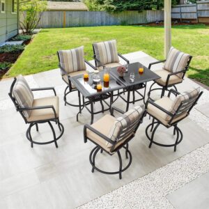 patio festival outdoor swivel bar stools patio height chairs set includes 6 bistro chairs and 2 glass top tables all-weather steel frame furniture for lawn yard deck and pool