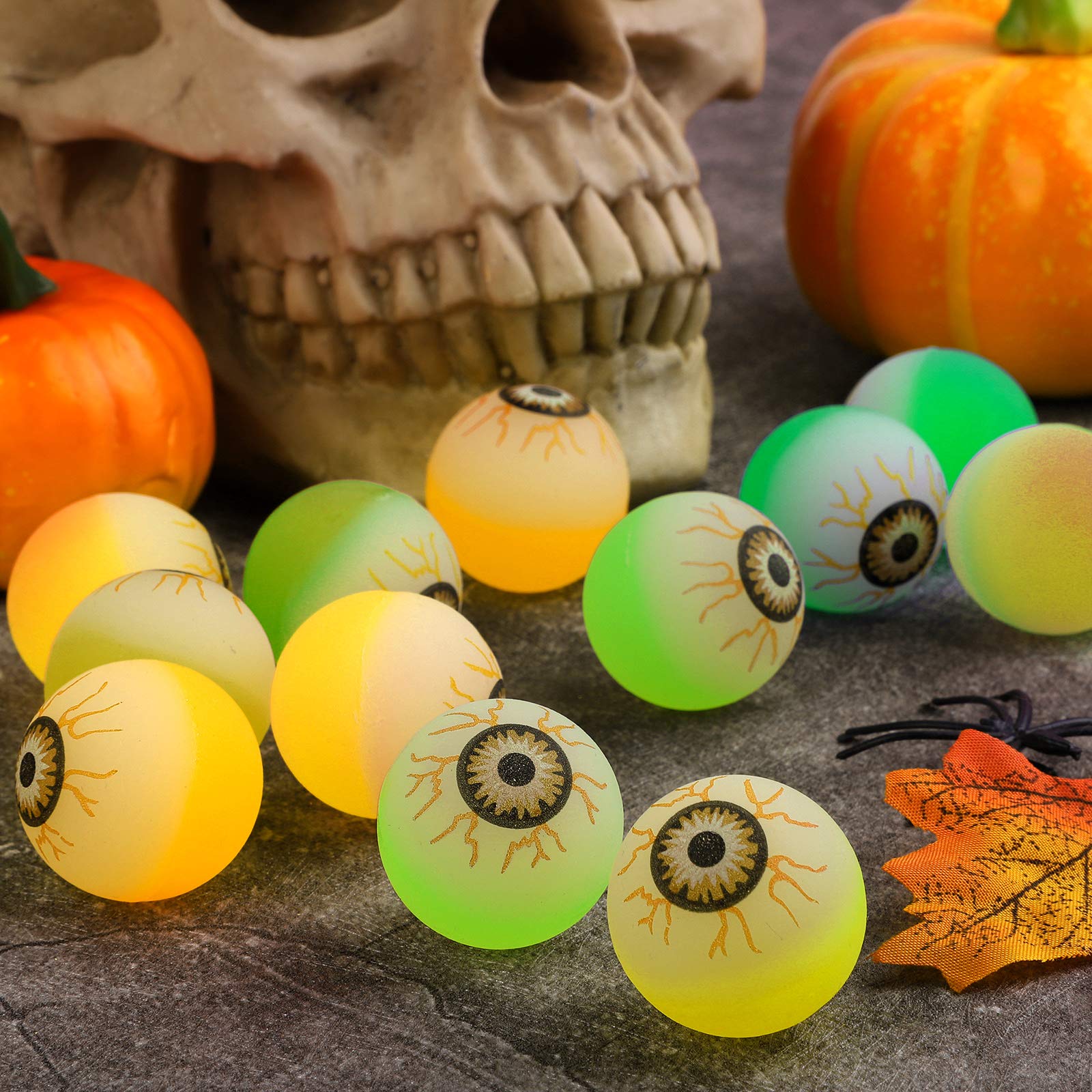 Elcoho 12 Pieces Halloween Bouncing Balls Glow in The Dark Bouncing Eyeballs Halloween Theme Eyeballs for Halloween Favor Supplies