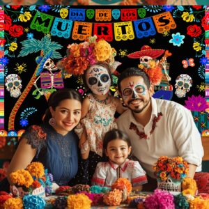 Avezano Day of The Dead Backdrop，70.8 x 43.3 Inch Mexican Dia DE Los Muertos Party Banner, Fiesta Sugar Skull Day of The Dead Banner Party Decorations Supplies