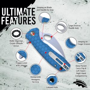 Western Active HB1149 Honey Badger Pocket Knife Folding Flipper EDC Deep Pocket Carry for Outdoor Tactical Knife Survival Camping Medium Blue Claw Smooth 8Cr13Mov