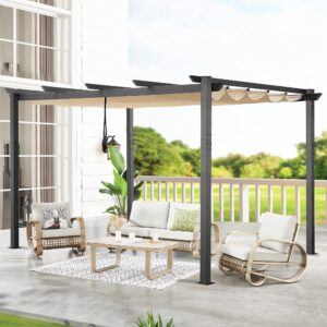 ulax furniture outdoor 10'x13' extra large aluminum pergola with sun shade gazebo beige canopy, uv resistant fabric