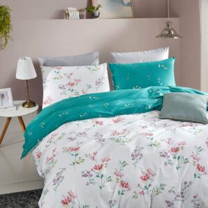 Duvet Cover Set 100% Cotton 3 Pieces(1 Piece Duvet Cover Do Not Include Filling And 2 Pieces Pillowcases) Printed Geometry Zipper Closure Soft Comfortable (Wild flower, King)