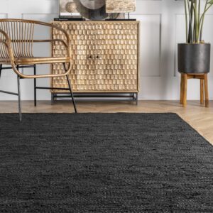 nuLOOM Sabby Hand Woven Leather Flatweave Area Rug, 4x6, Black