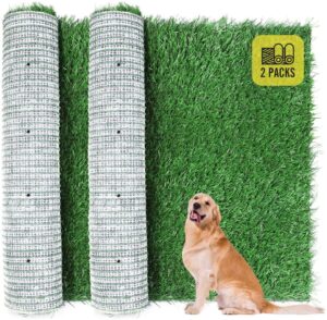 puppy artificial grass pee pad for dogs potty trianing 18 x 14 inches, 2 pack replacement pet fake grass mat for indoor outdoor porches apartments, reusable & washable grass turf mat for dogs