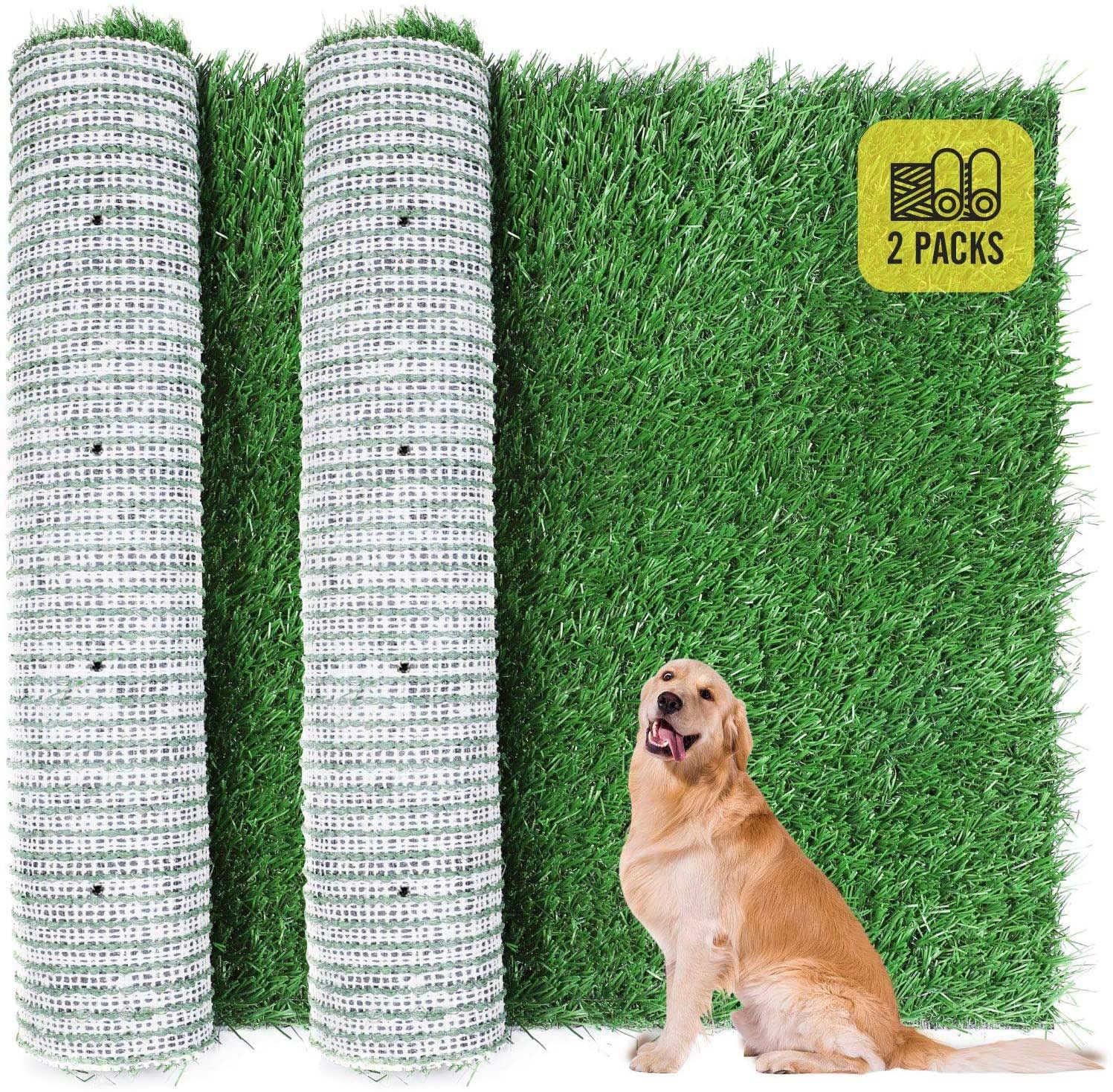 Puppy Artificial Grass Pee Pad for Dogs Potty Trianing 18 x 14 Inches, 2 Pack Replacement Pet Fake Grass Mat for Indoor Outdoor Porches Apartments, Reusable & Washable Grass Turf Mat for Dogs