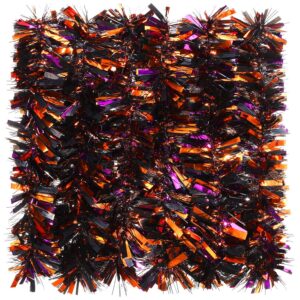 willbond halloween twist garland chunky glittering tinsel garland mixed color metallic tinsel decoration for halloween party supplies (black, orange and purple mixed)